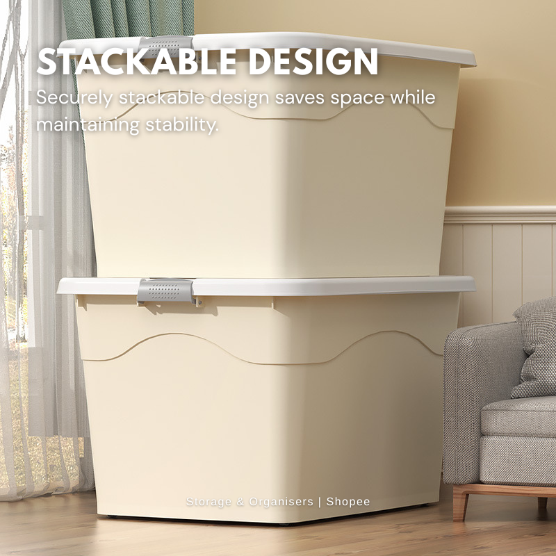 [ Ready Stock ] Large Plastic Storage Box with Wheels Stackable ...