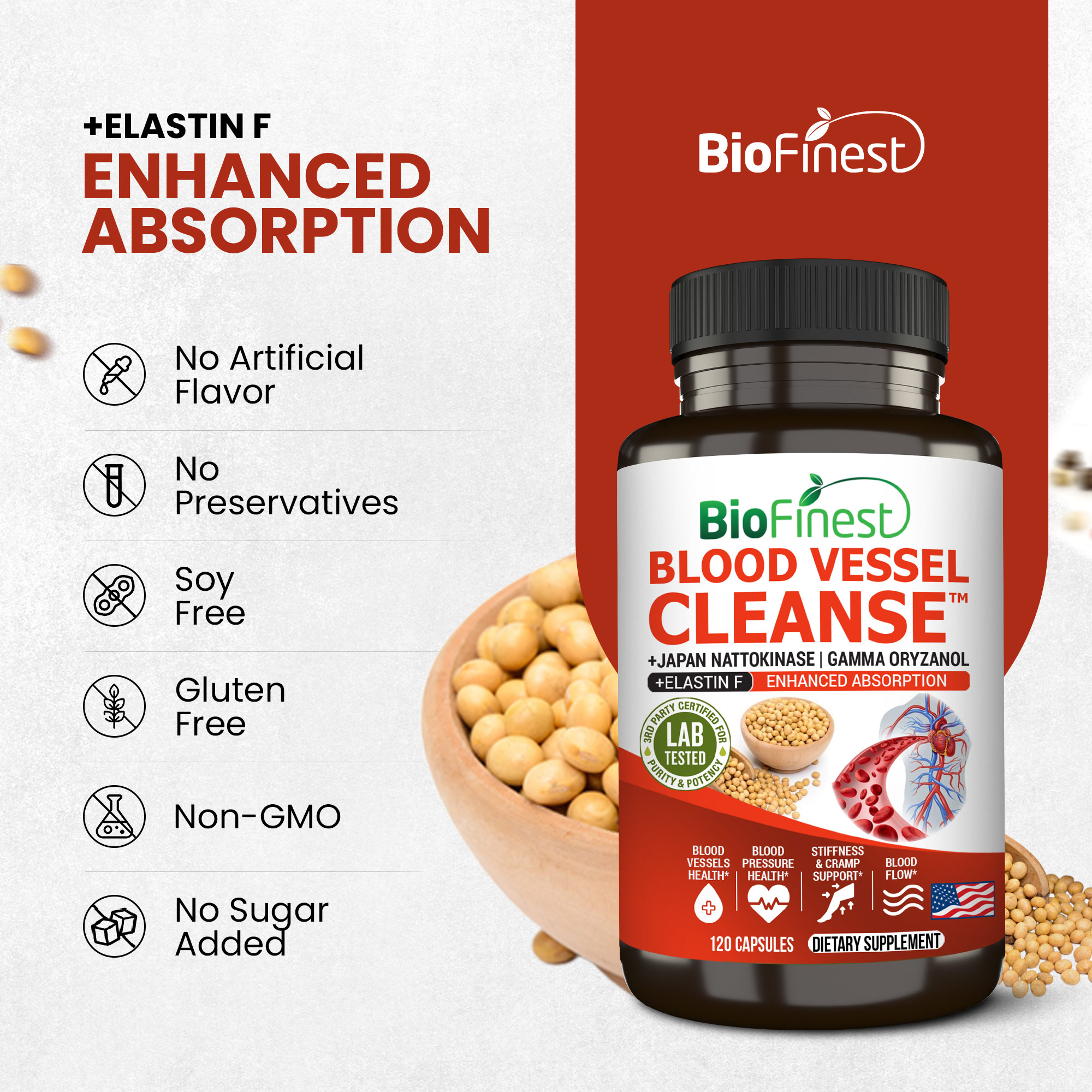 Biofinest Blood Vessel Cleanse Nattokinase - Clean Flexible Vessels Heart Blood Pressure ...
