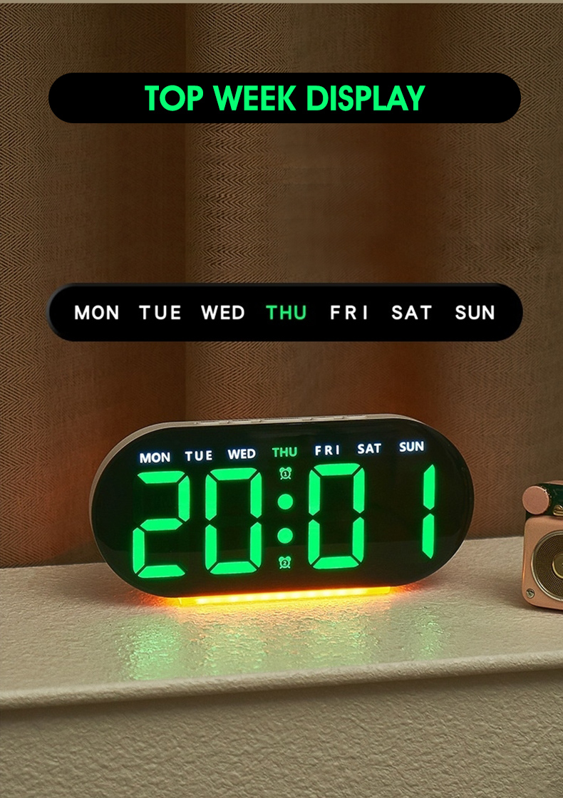 LED Digital Alarm Clock Bedside Desk Clock with Temperature Date ...