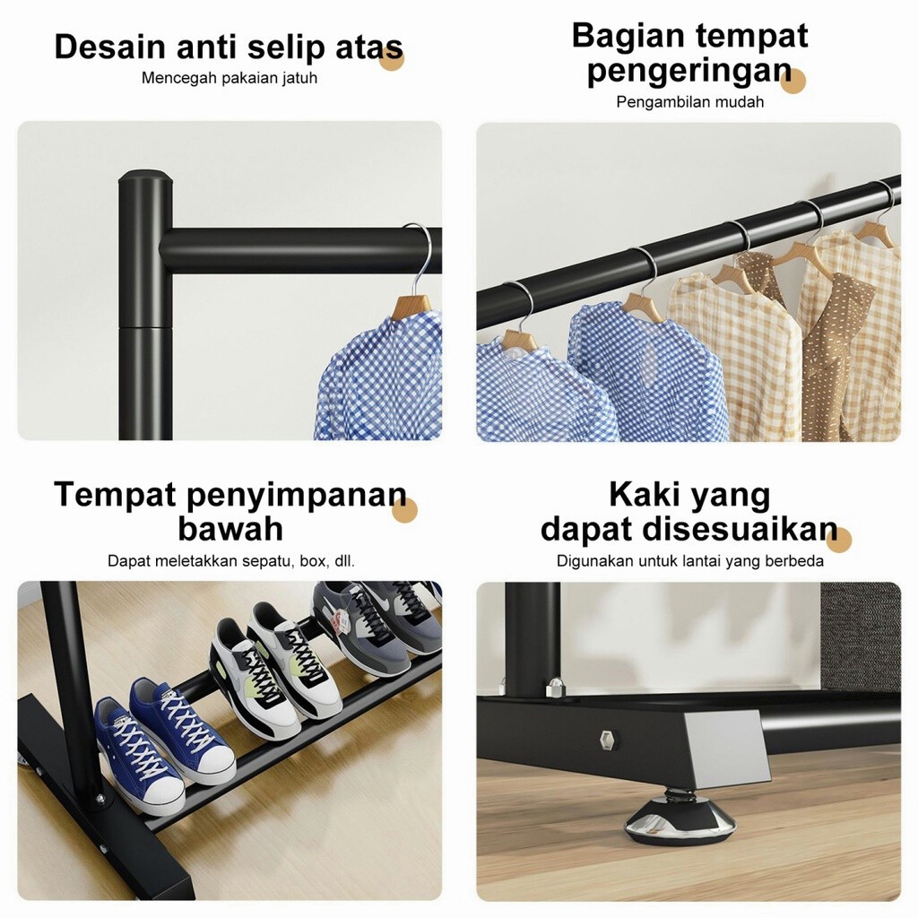 Single/Double-Pole Clothes Hanging Rack Steel Pipe Clothes Rack Drying ...