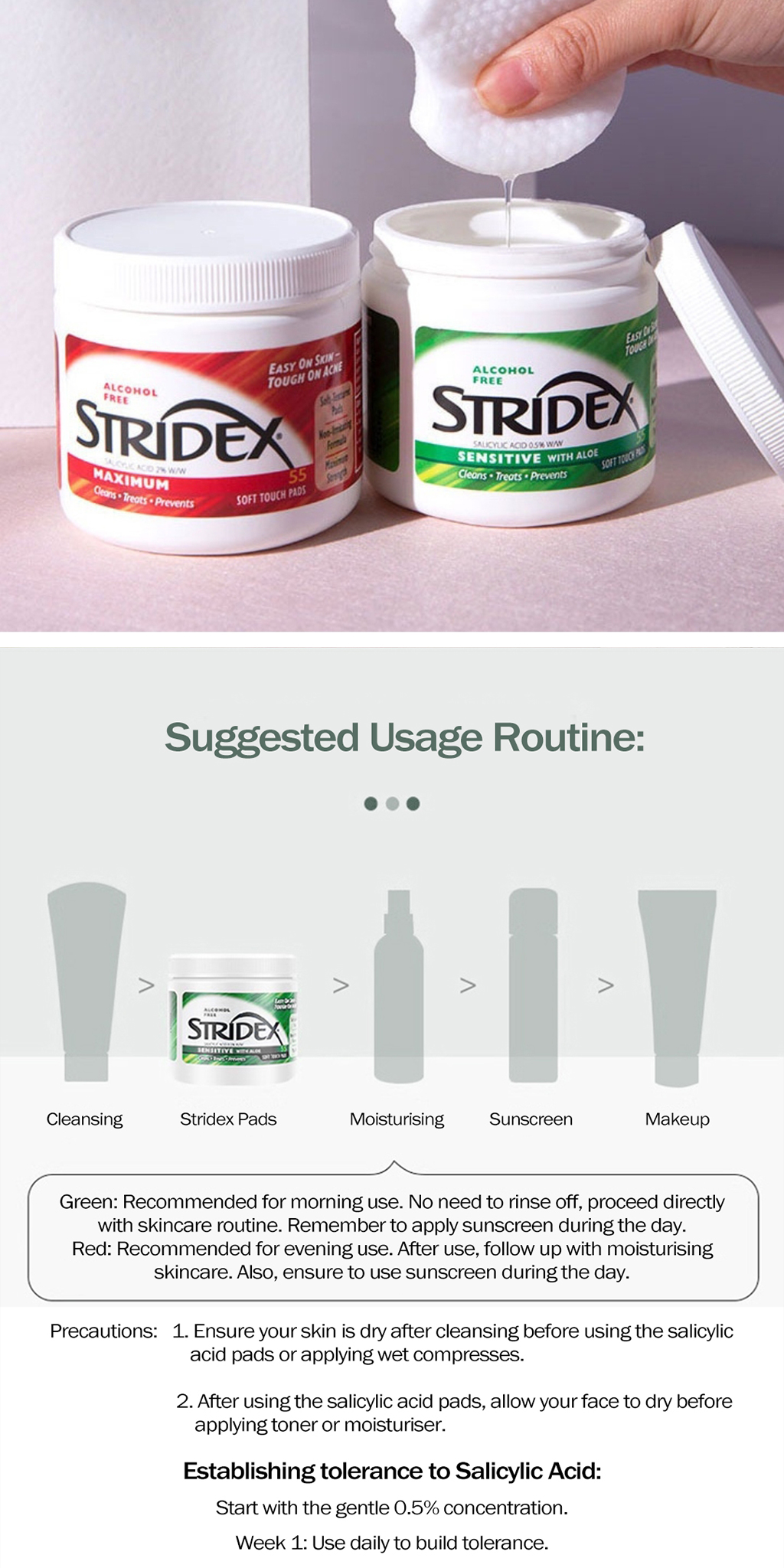Stridex Acne Control Pads with Salicylic Acid (Sensitive / Maximum /Vitamins ) 55s | Shopee ...