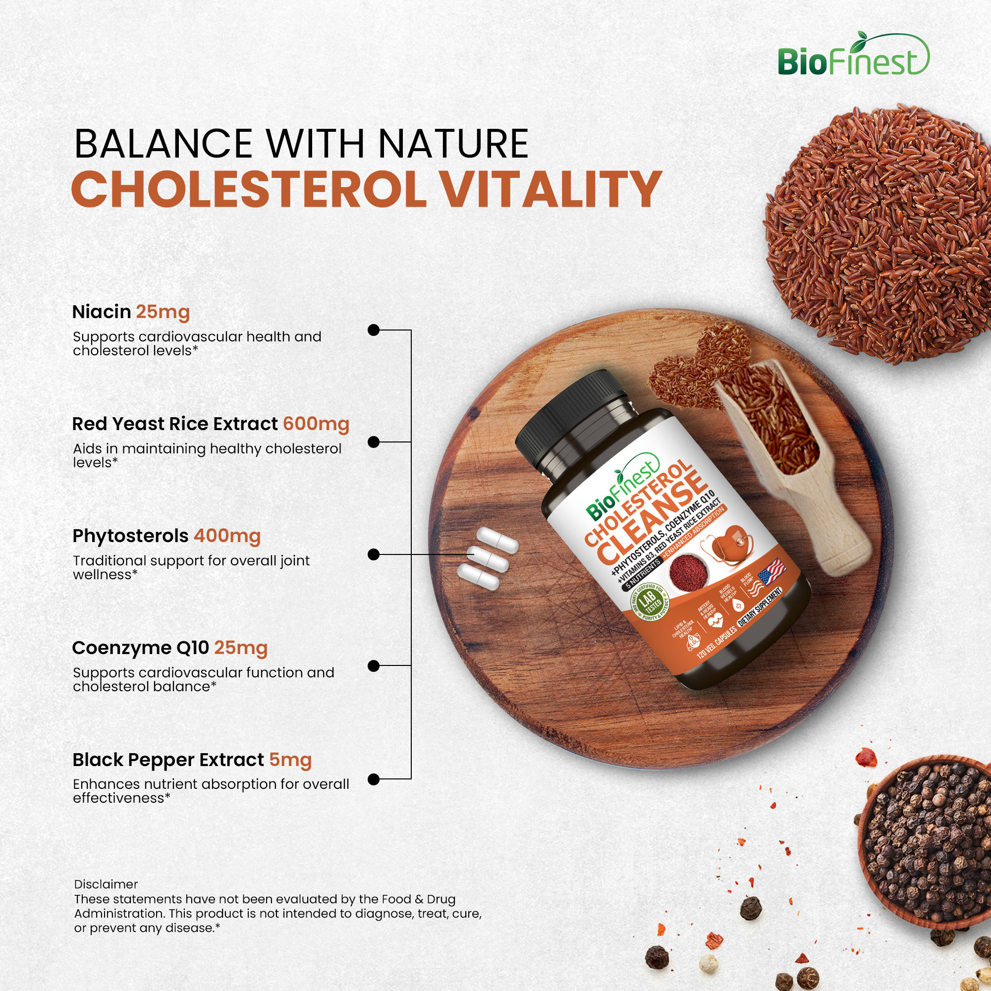 Biofinest Cholesterol Cleanse Supplement - Red Yeast Rice CoQ10 Lower ...
