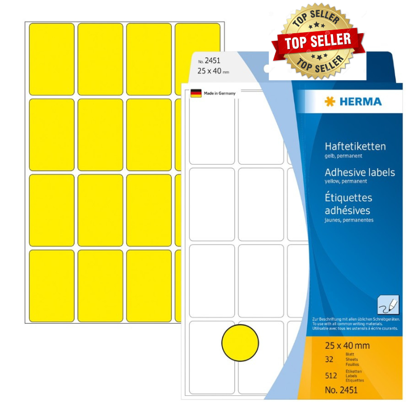 The Office Shoppe - HERMA Yellow Rectangle Sticker Office Pack Multi ...