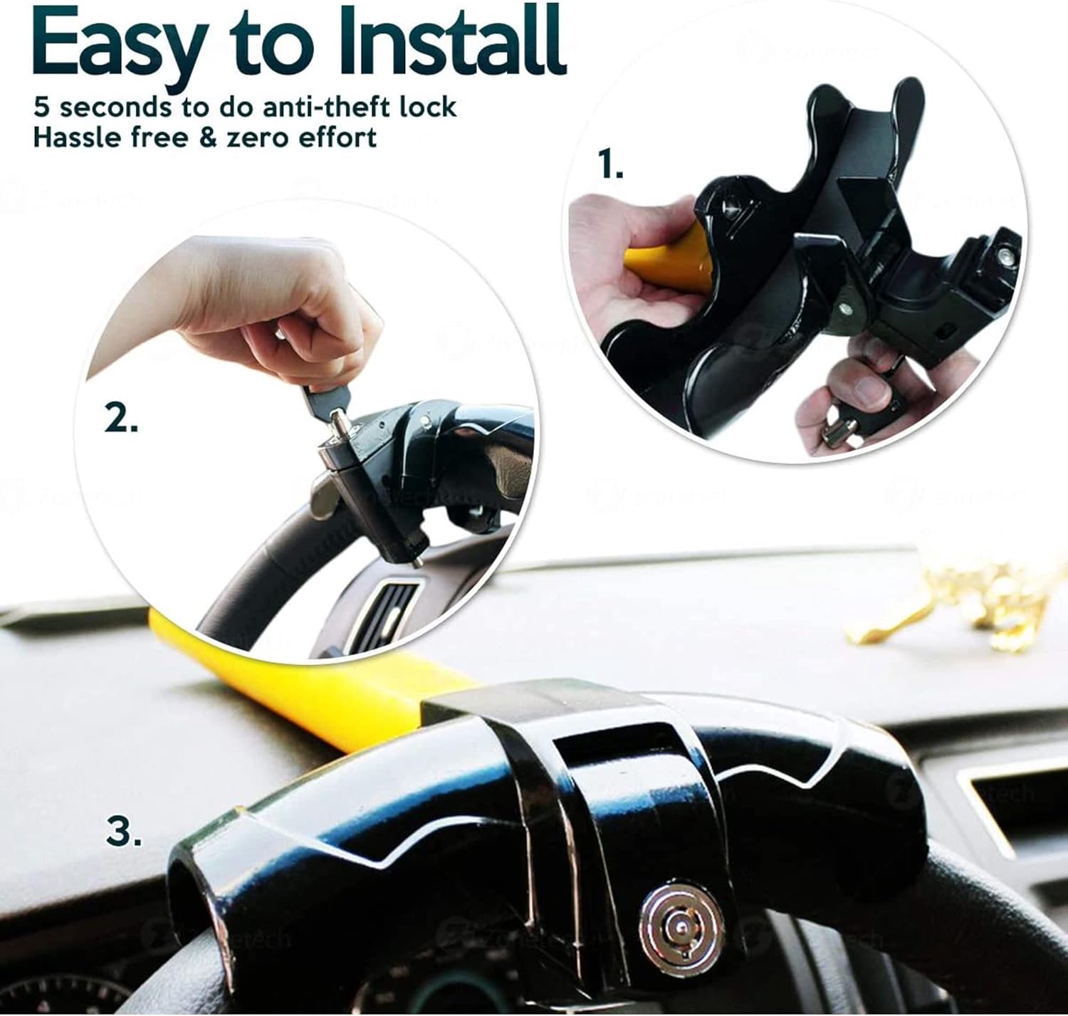 Armored Bar:Universal Anti-Theft Steering Wheel Lock Car Security Wheel ...