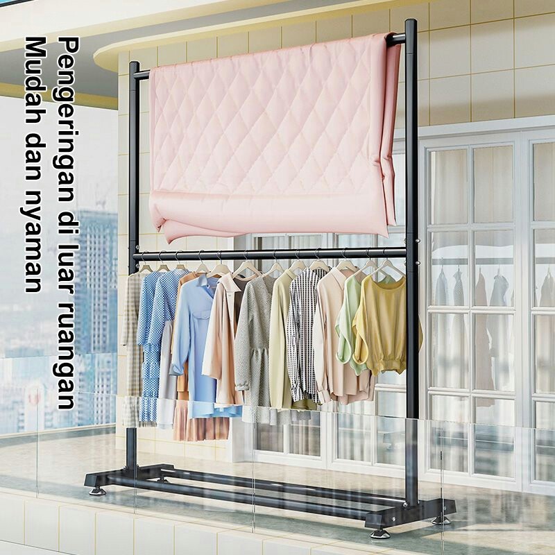 Single/Double-Pole Clothes Hanging Rack Steel Pipe Clothes Rack Drying ...