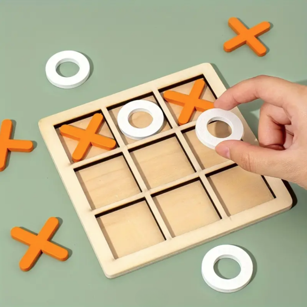 Wooden XO Tic Tac Toe Blocks Board Game Parent-Child Interaction Real ...