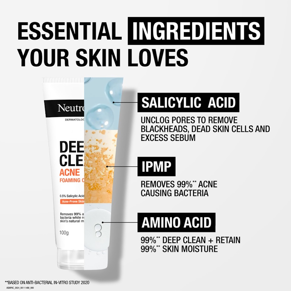 NEUTROGENA Deep Clean Acne Foaming Cleanser (For Acne Prone Skin) 100g ...