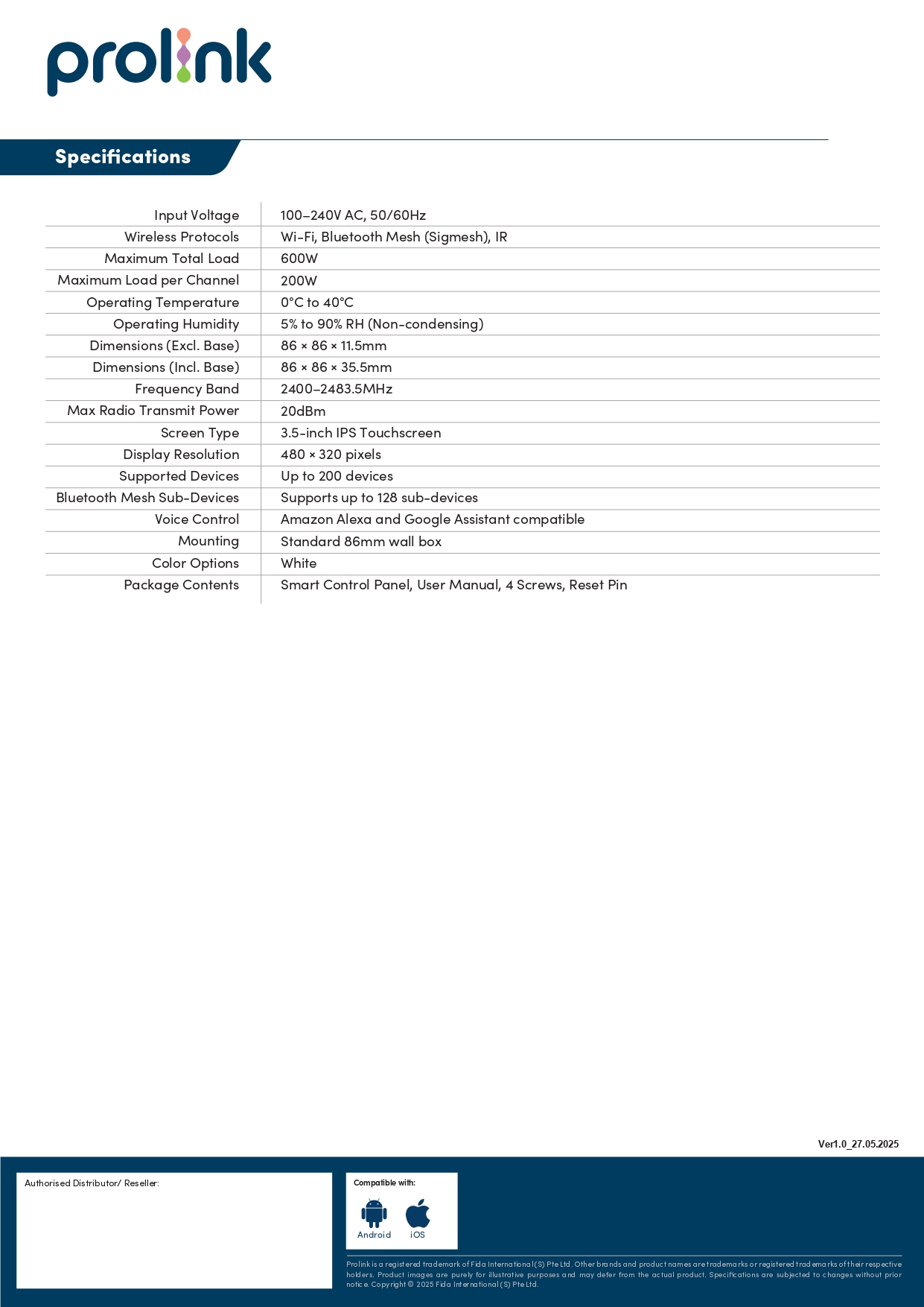 NEW Prolink DS-3305P Wi-Fi Smart Touch Control Panel (Requires Neutral ...