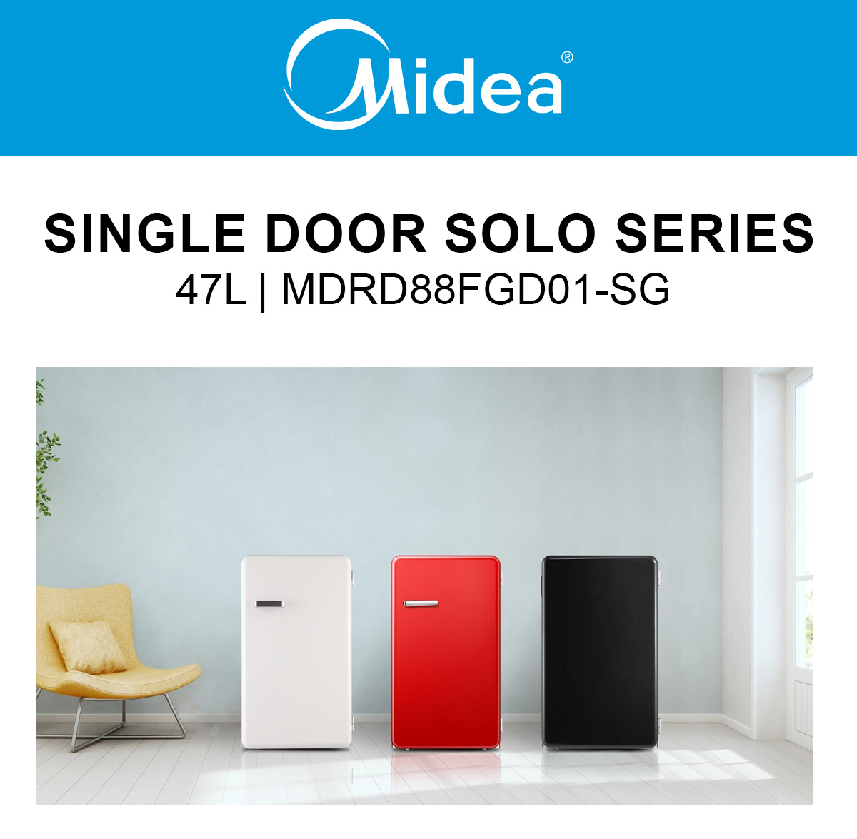 Midea MDRD88FGD01-SG Solo Bar Fridge 47L (White) | Shopee Singapore