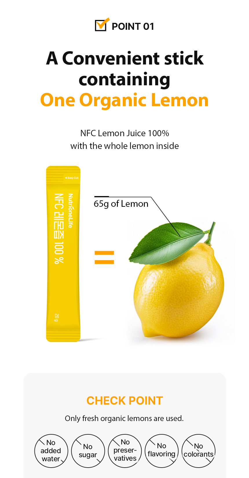 NUTRIONE NFC Lemon Juice 100% (No added water) 1 BOX (20g x 14sticks ...