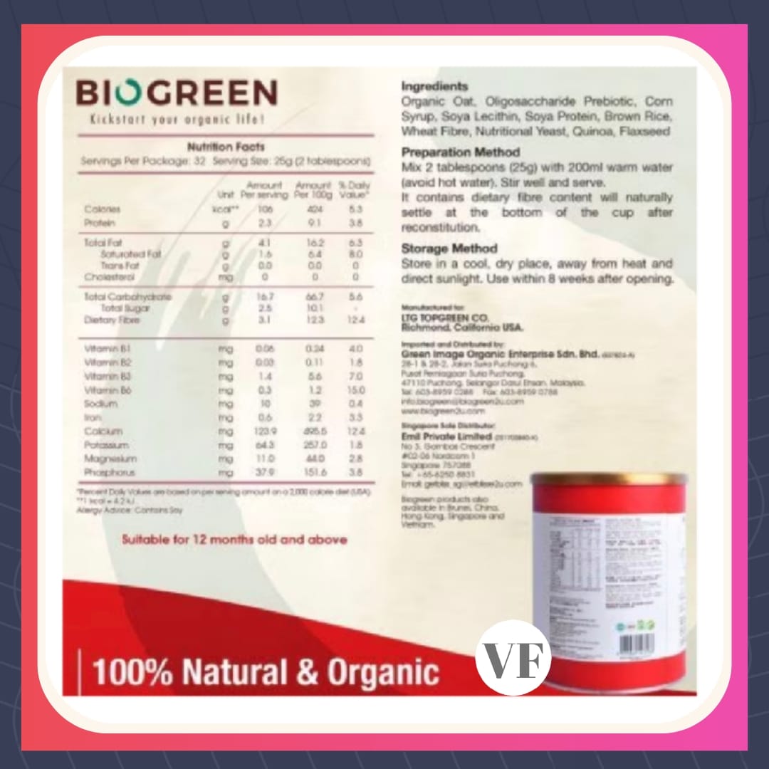 [BUY 1 FREE 1] BIOGREEN BG100 ORGANIC OAT BRAN POWDER 500g / Beta Gold ...