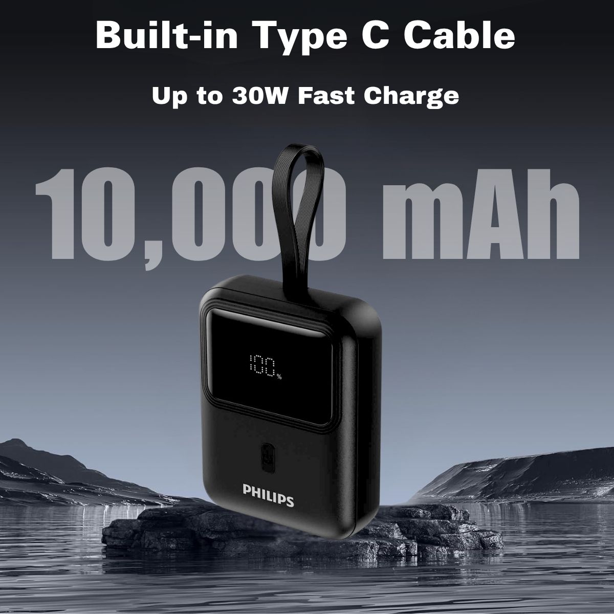 PHILIPS 10000mAh 30W PD Fast Charge Powerbank USB-A + USB-C + Built-in ...