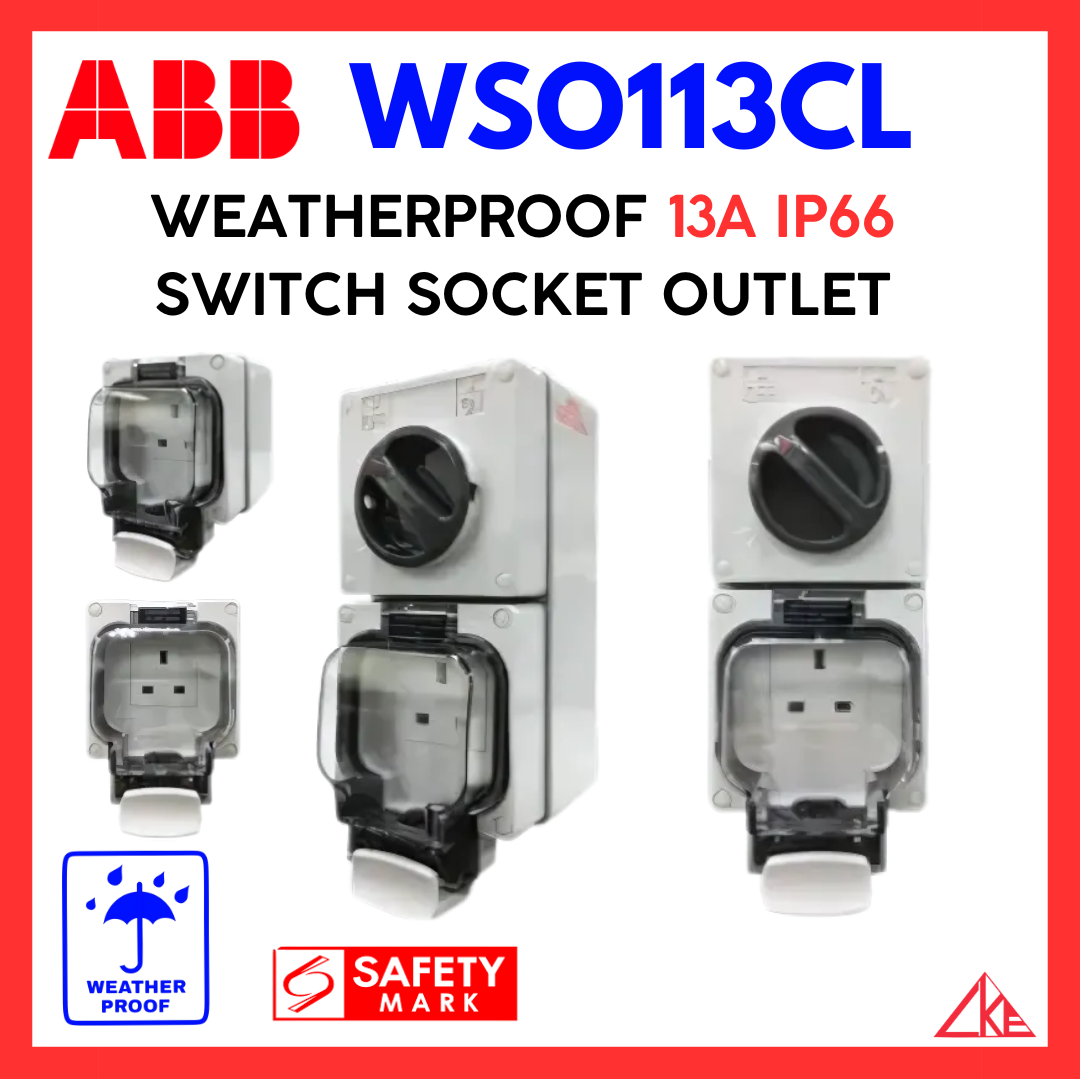 (SG Stock) ABB WSO113CL - 13A IP66 Weatherproof Switched Socket Outlet ...