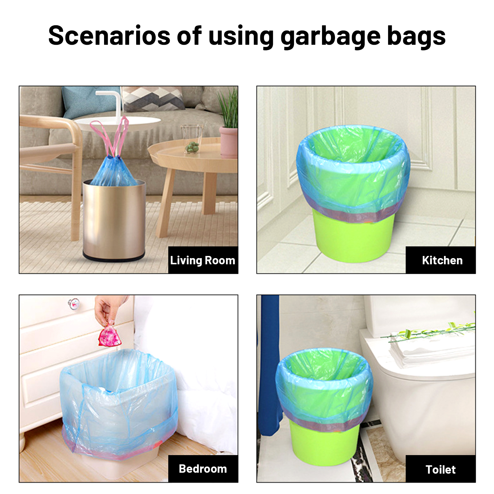 🇸🇬 [5 rolls] Drawstring Garbage Bag / Trash Bag / Disposable Trash Bags ...