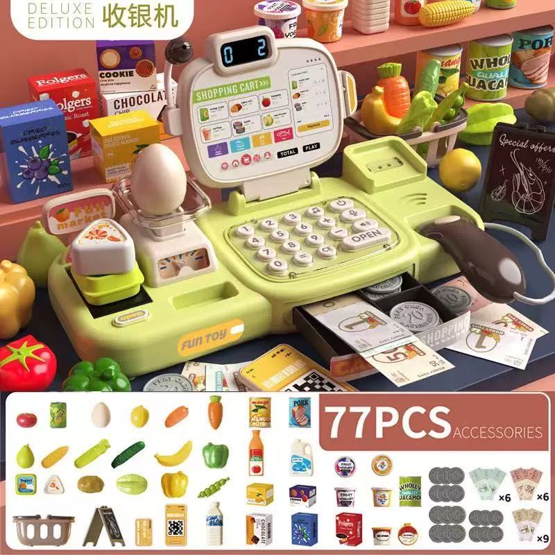77PCS Children Pretend Play Cashier Interactive Cashier Intelligent ...