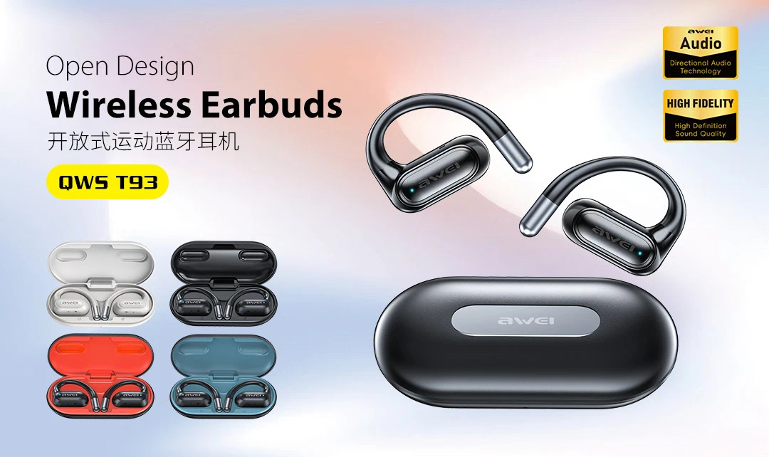 AWEI OWS T93 Open Ear Earphone Dual Bass Wireless Earphones Bluetooth 5 ...