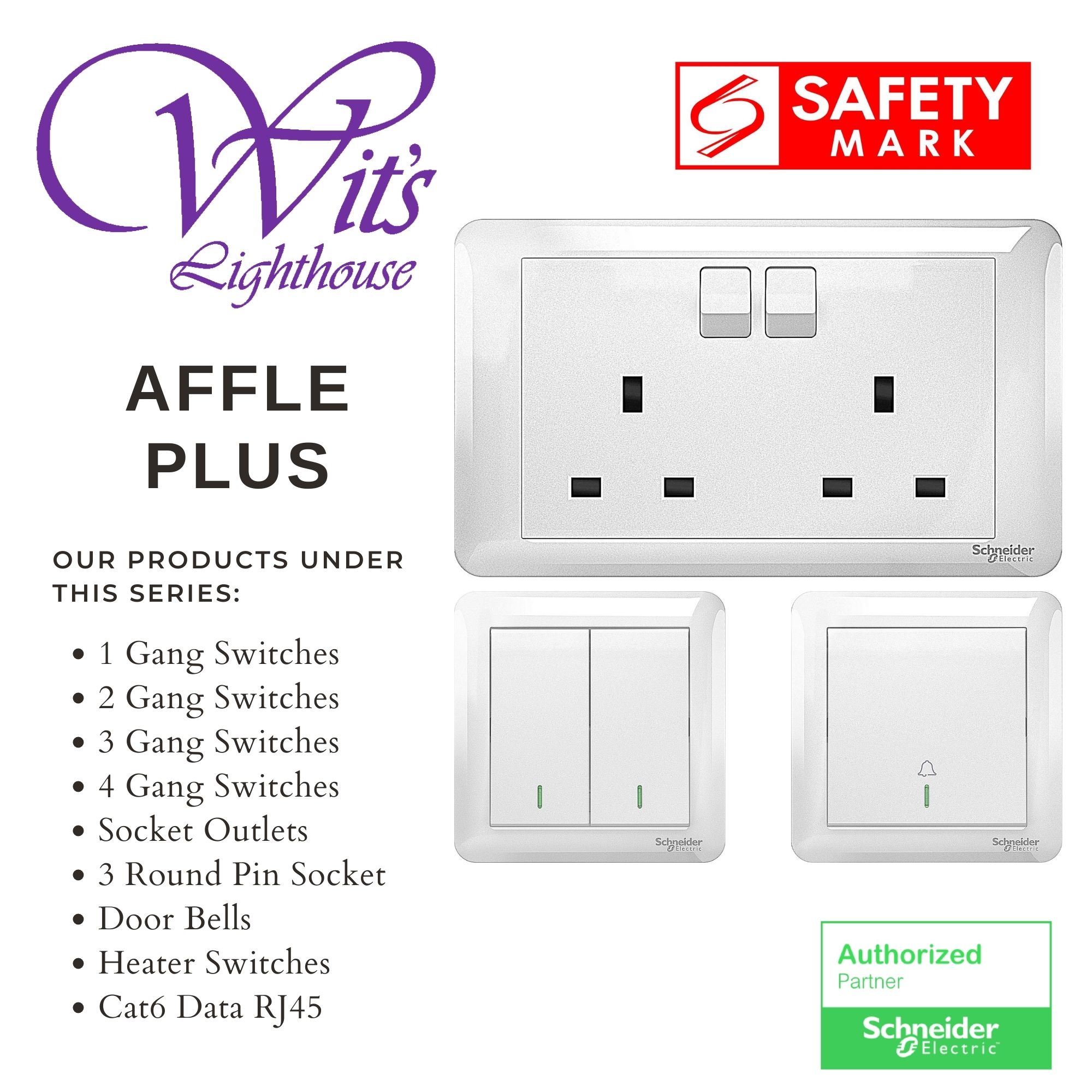 Schneider Affle Plus Switch Socket Safety Mark Water Heater Door bell ...