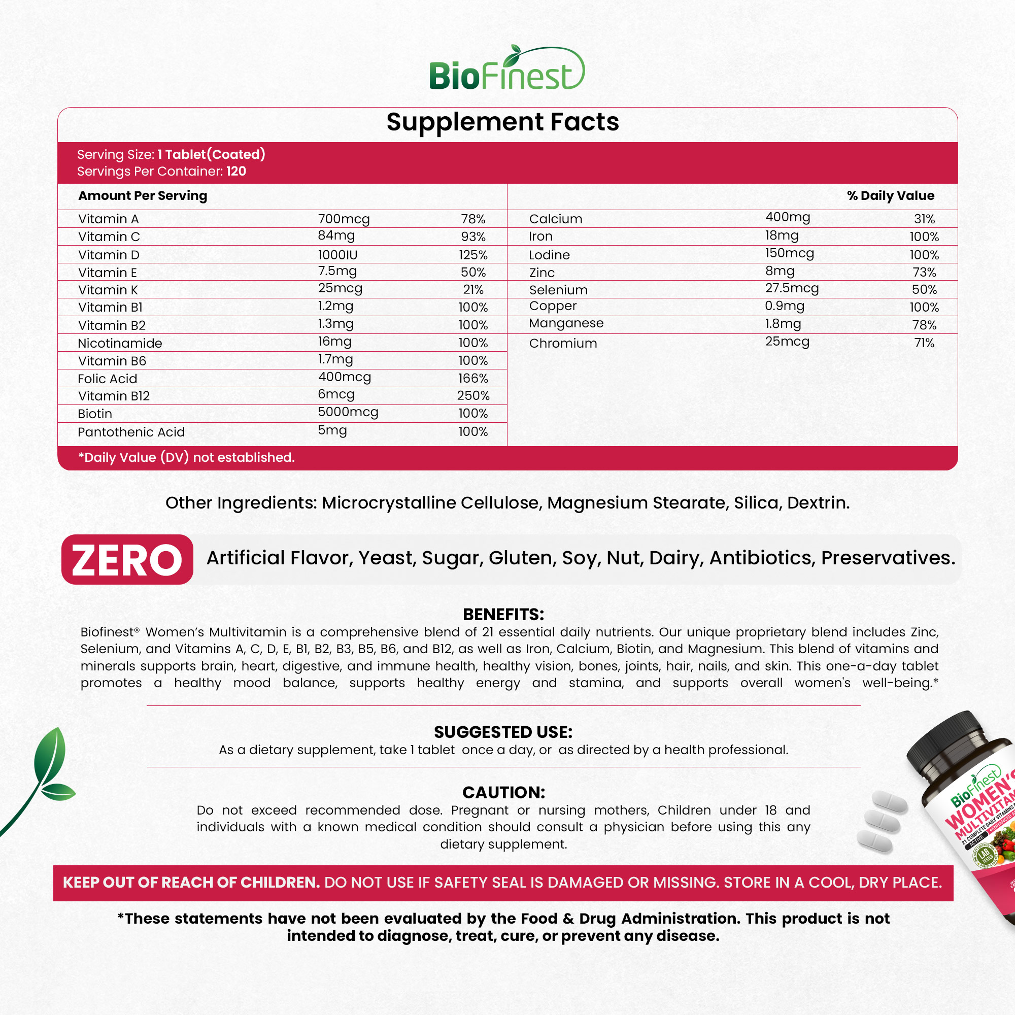 Biofinest Women’s Multivitamin Multimineral Supplement - Vitamins A B C ...