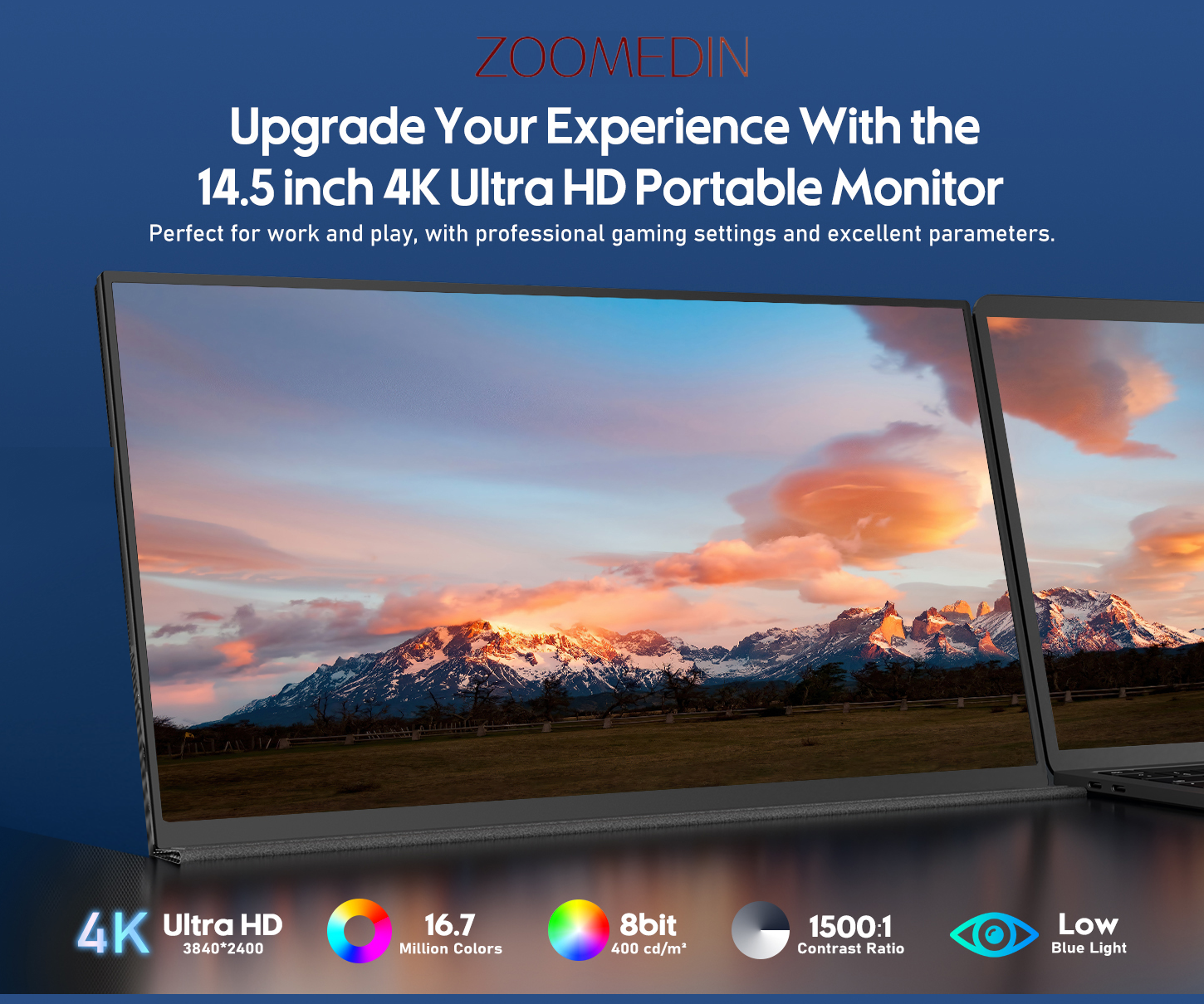 Zoomed-In 13.5''Portable Monitor for latop ,2K FHD 60HZ Laptop Monitor ...