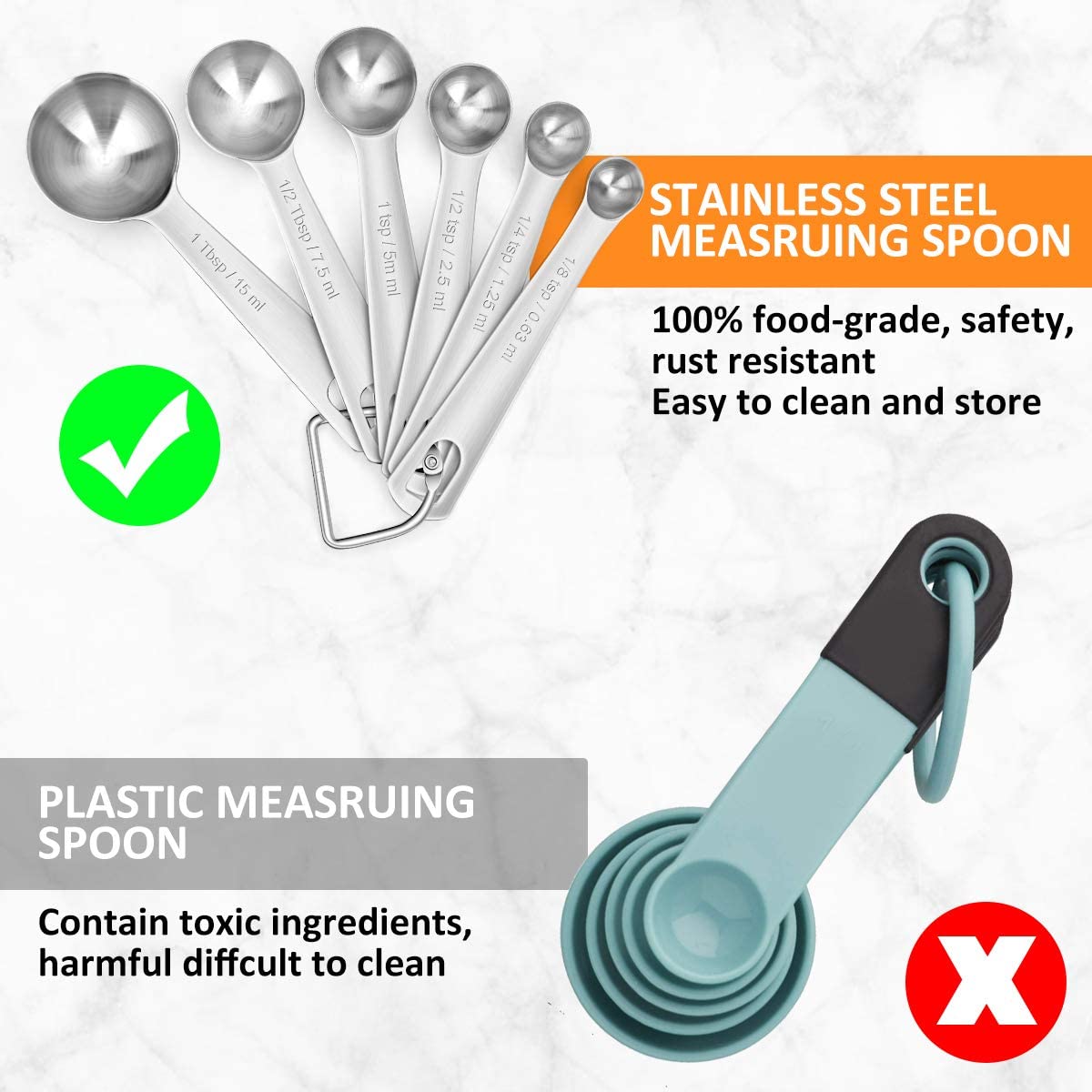 6 pcs/set Measuring Spoons Stainless Steel Seasoning Coffee Tea ...