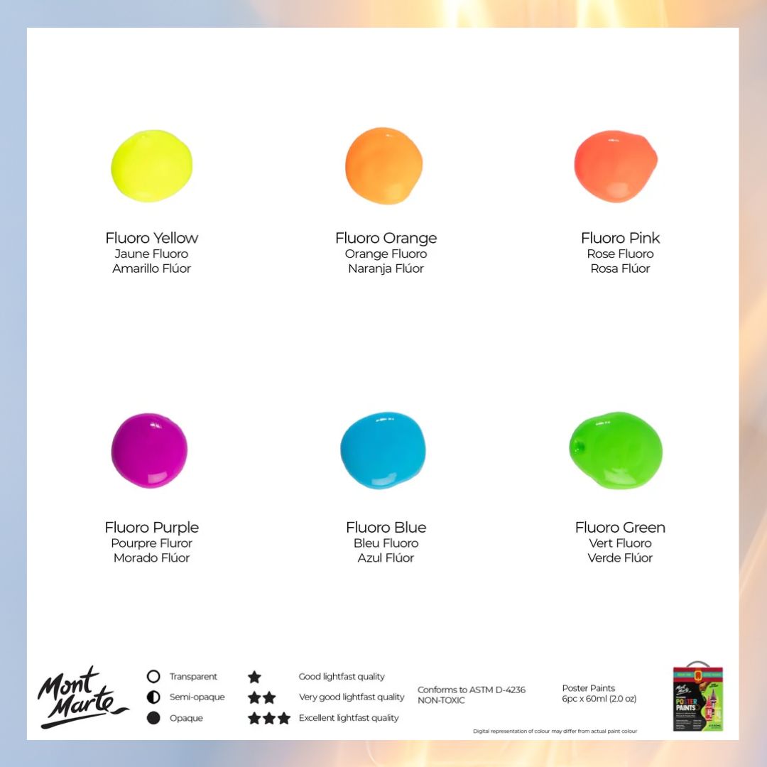 Mont Marte Metallic/Fluro Poster Paints 6pc/12pc x 60ml | Shopee Singapore