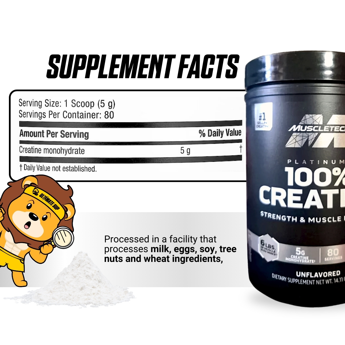Muscletech, Platinum 100% Creatine, Essential Series, Strength & Muscle ...