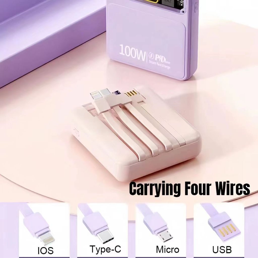 100W Super Fast Charging 20000mah Mini Power Bank Built-in 4 Cables ...