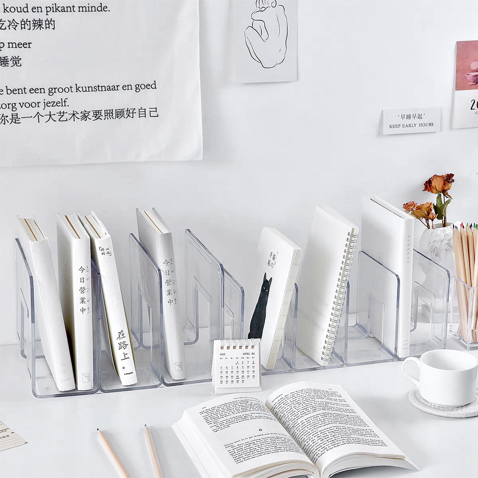 【SG】Book Stand Acrylic Bookend Divided Desktop Book Organizer Storage ...