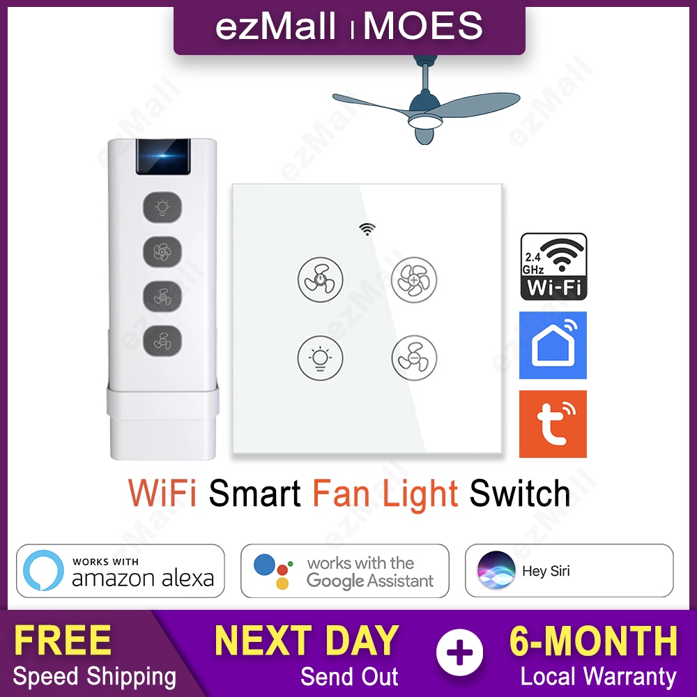 MOES Smart Fan Light Switch, WiFi Speed Control RF Remote Works With ...