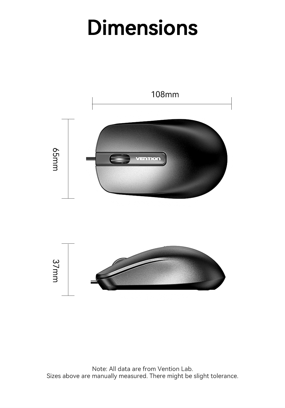 Vention High Performance Wired USB Mouse Optical Sensor 1200 DPI With ...