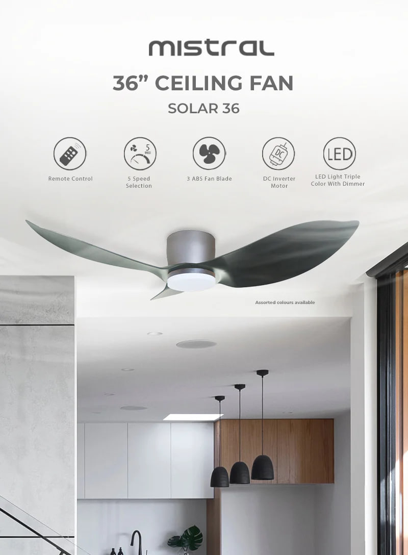 *Installation Available* Mistral Solar 36 Inch Ceiling Fan Hugger ...