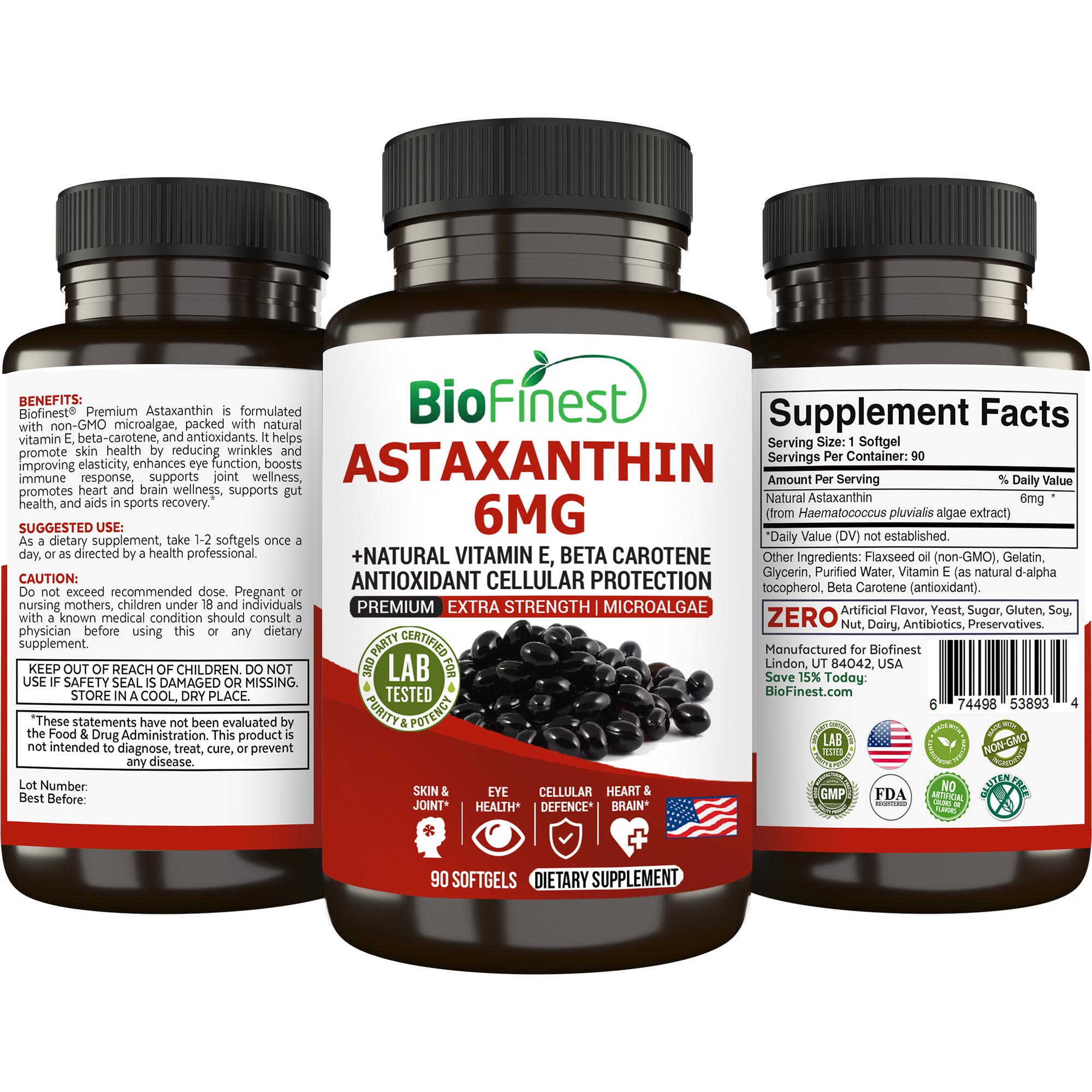 Biofinest Astaxanthin 6mg 12mg Supplement - Antioxidant Vitamin Beta ...