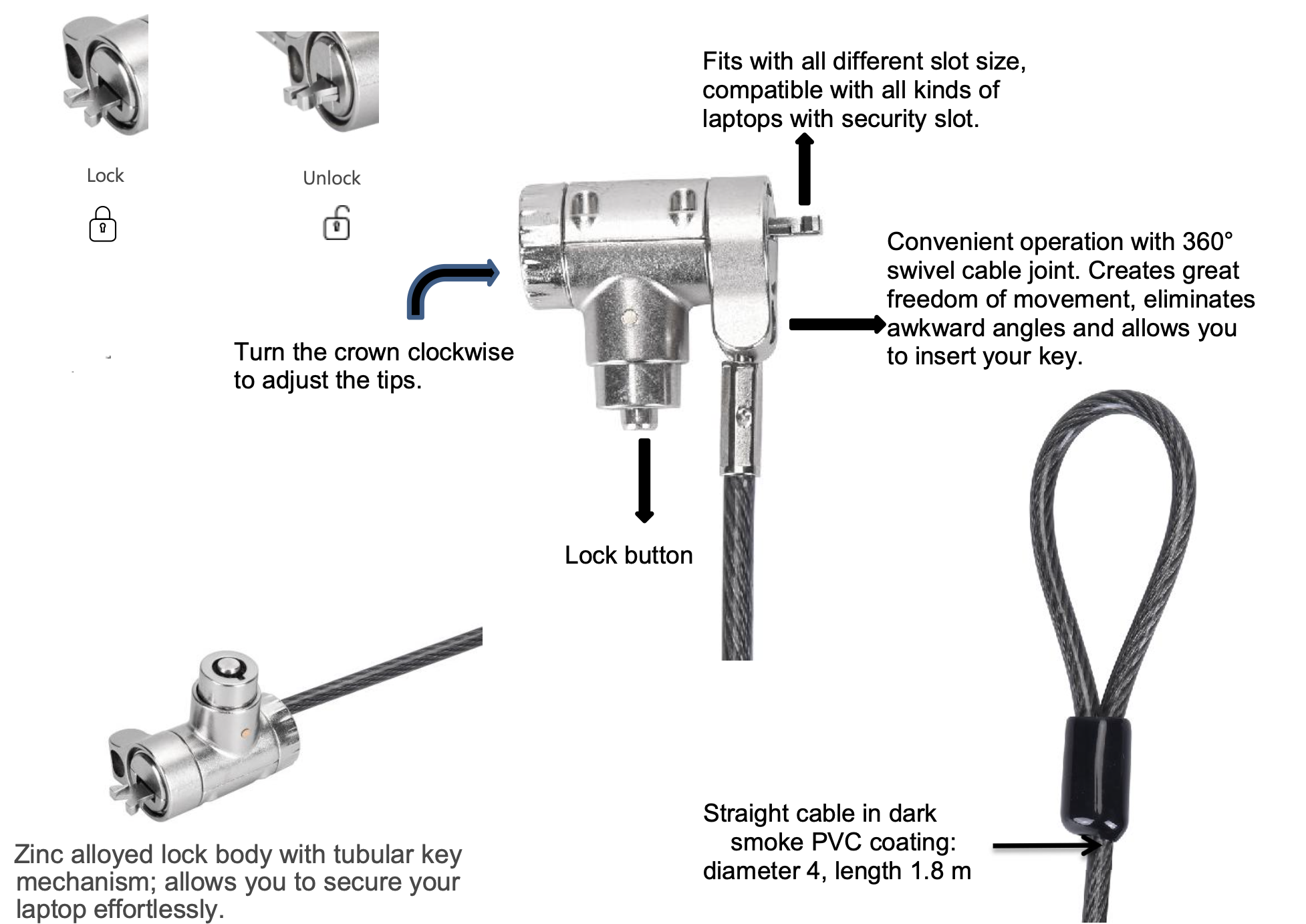 🔥 All-In-1 Numeric /Key Laptop Lock 🔥 Compatible with Noble Wedge ...