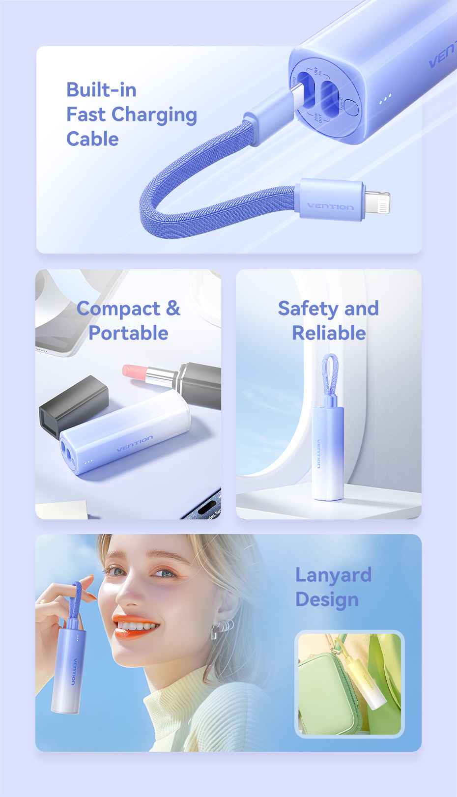 Vention Colourful Power Bank Fast charging Small Powerbank 5000mAh ...