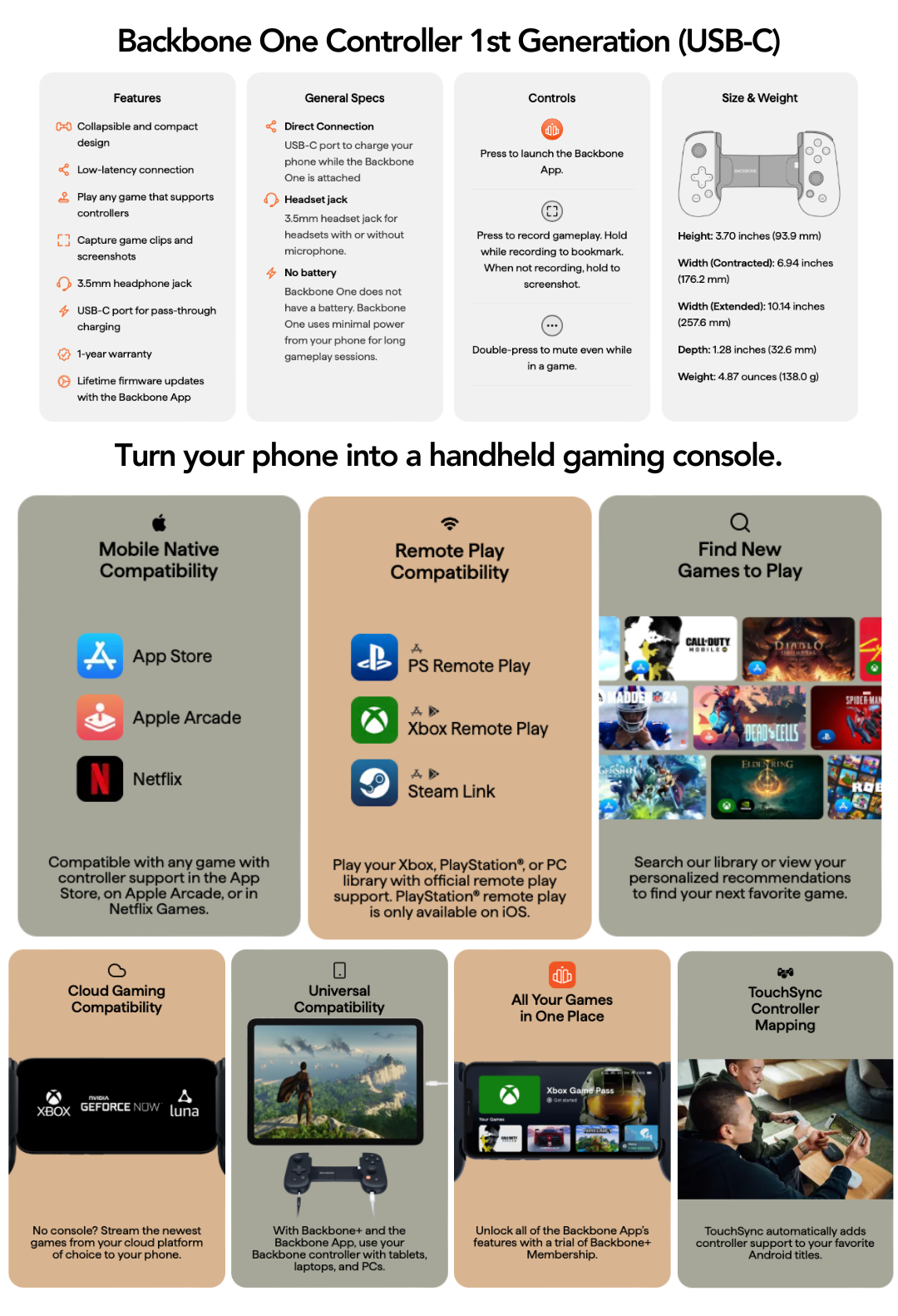 BACKBONE One 1st Generation (USB-C) - Mobile Gaming Controller for ...