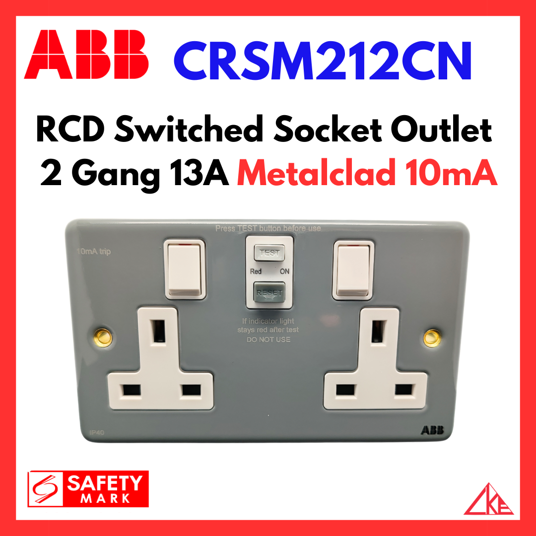 (SG Stock) ABB (10mA / 30mA) 2 Gang 13A RCD Metalclad Switched Socket Outlet【CRSM112CN ...
