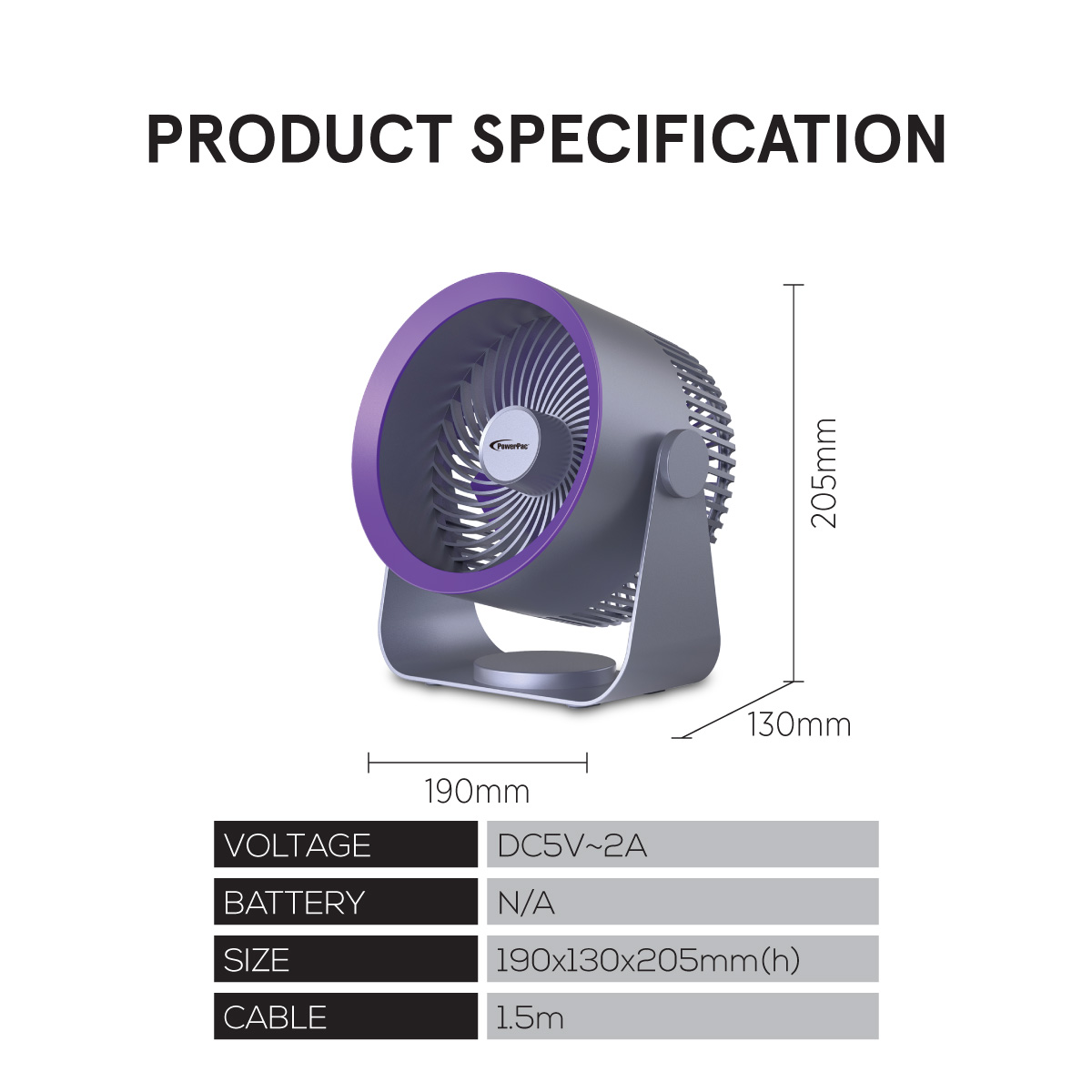 PowerPac Air Circulator, USB Fan, Desk Fan, Portable Fan, Wall Fan with ...