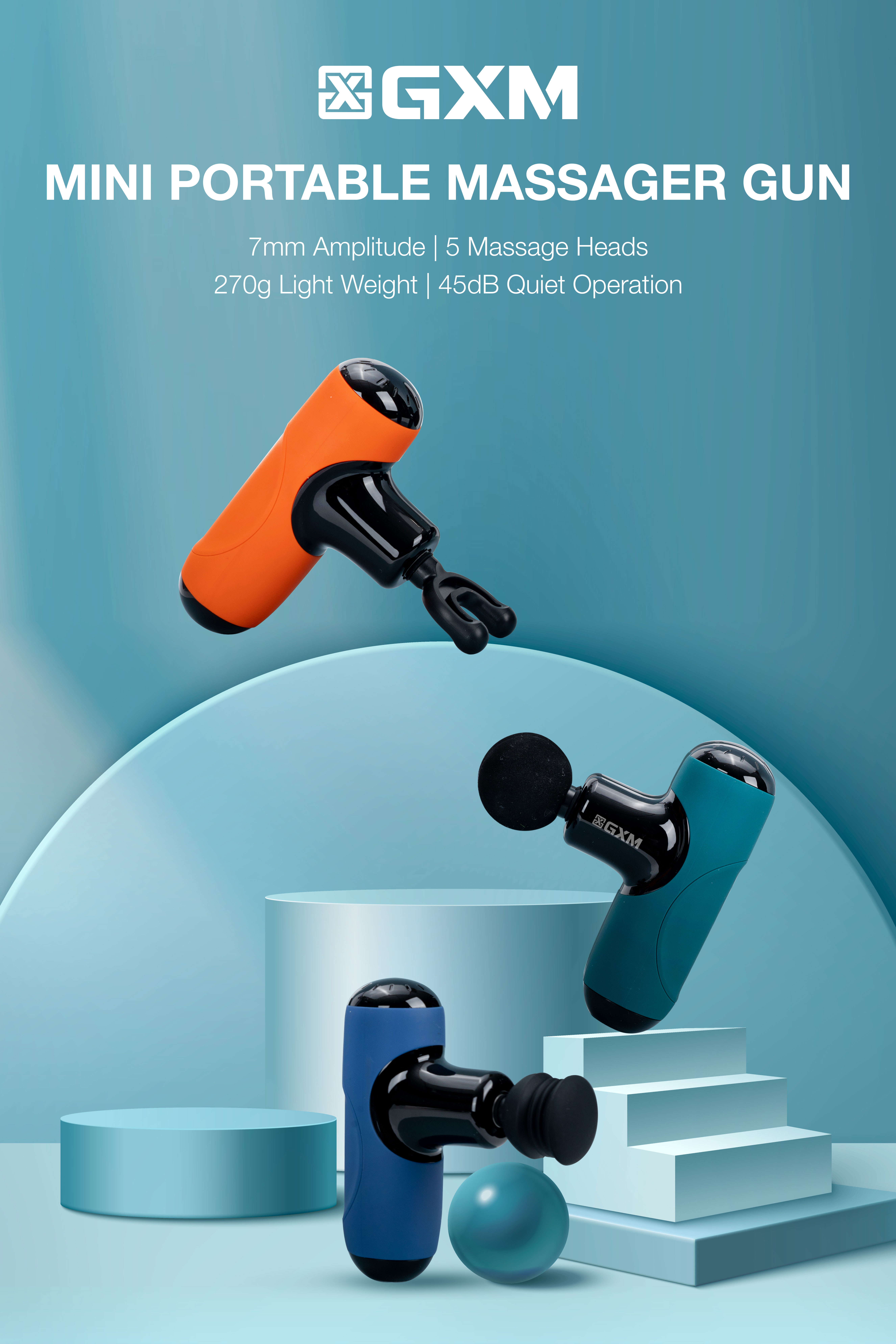 GXM portable Mini Massager Gun 5 Head 270g Lightweight and Powerful ...