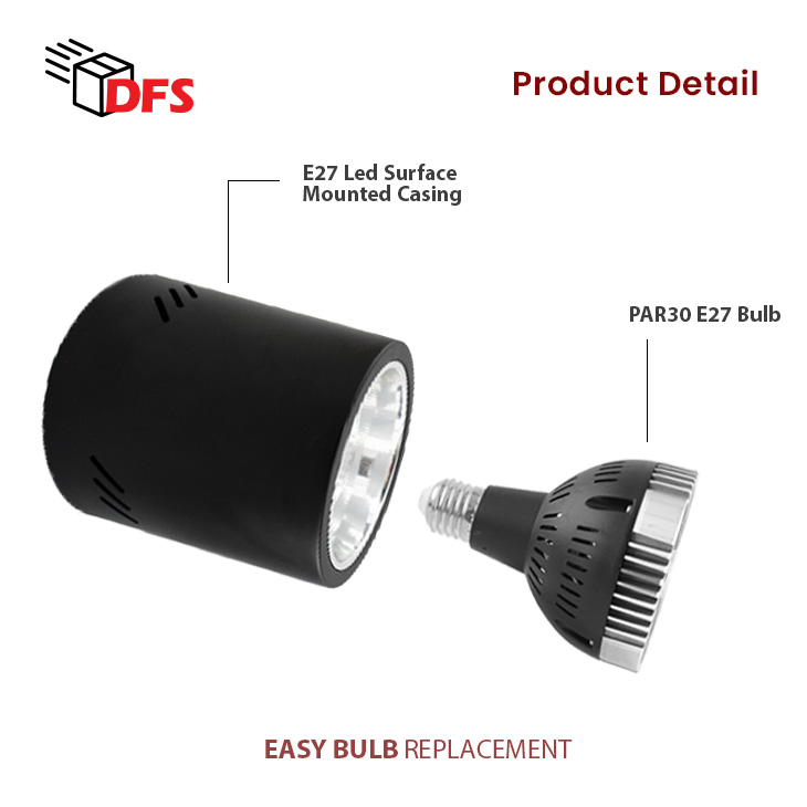 DFS LED Surface Mount Casing 170MM With E27 Holder - E27 PAR30 20W Bulb ...