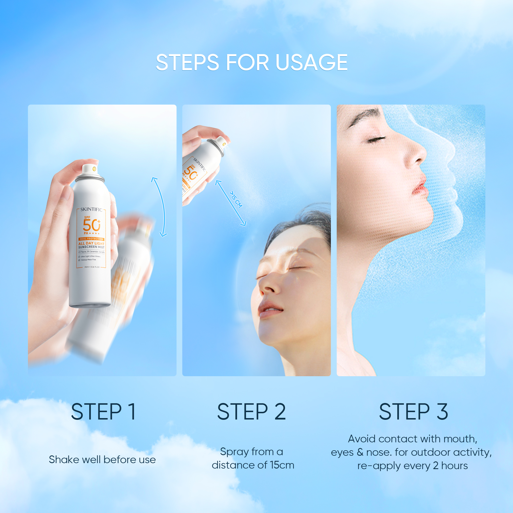 [70ml-Travel Size] SKINTIFIC All Day Light Sunscreen Mist SPF50 PA ...
