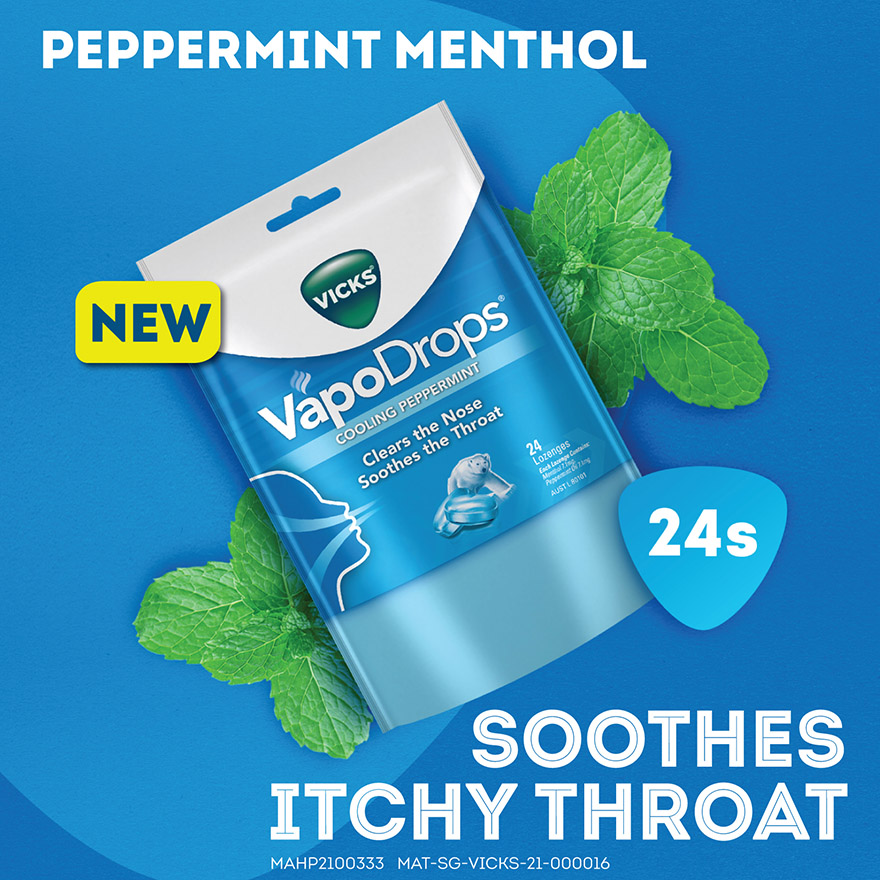 VICKS VapoDrops Lozenges Cooling Peppermint (Clears The Nose & Soothes ...