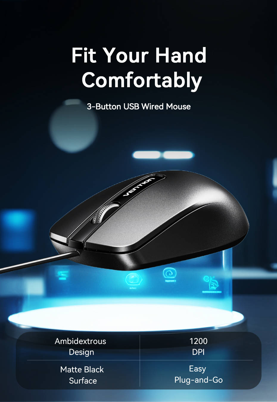 Vention High Performance Wired USB Mouse Optical Sensor 1200 DPI With ...