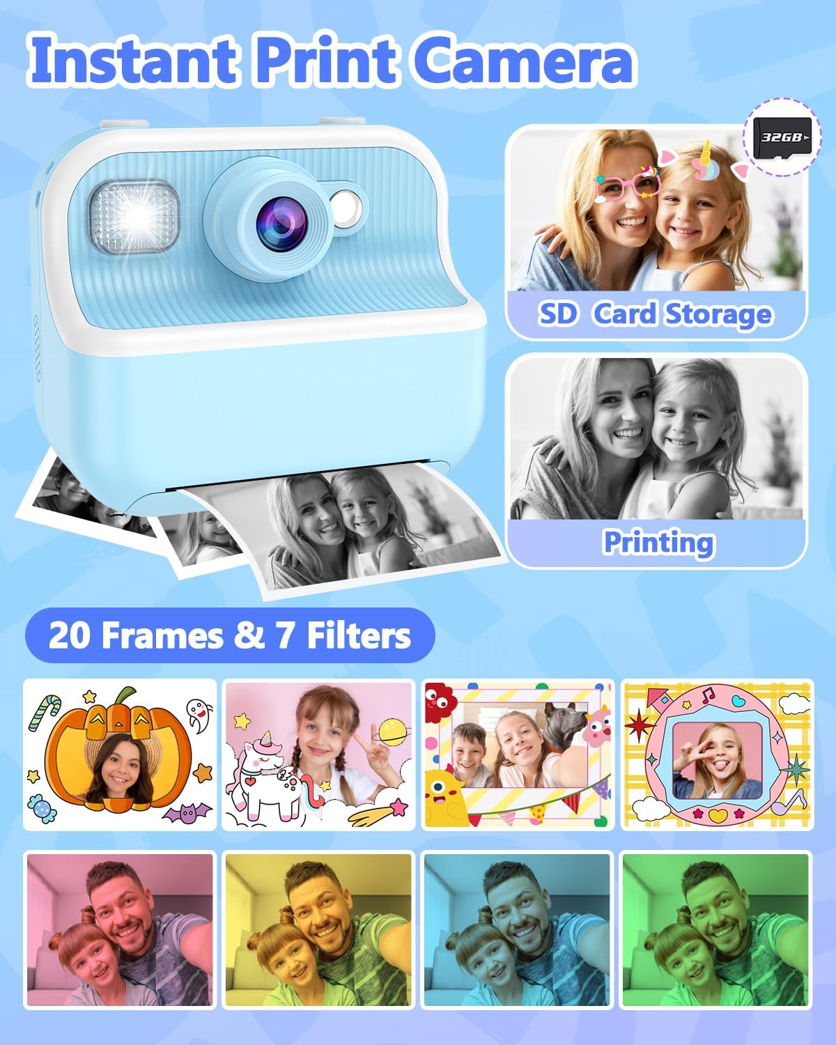 【SG-Free TF Card】Kids Camera Instant Camera Photo Print Camera 1080P HD ...