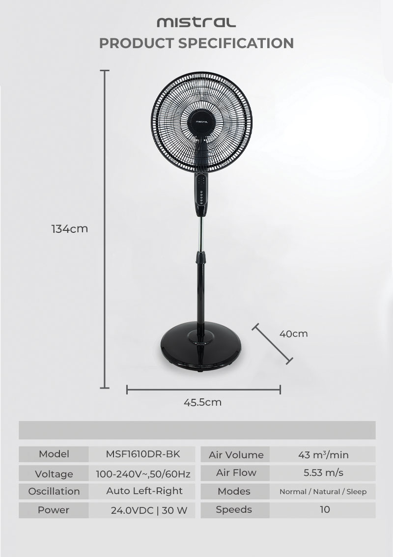 Mistral 16” DC Stand Fan with Remote MSF1610DR - Black / White | Shopee ...
