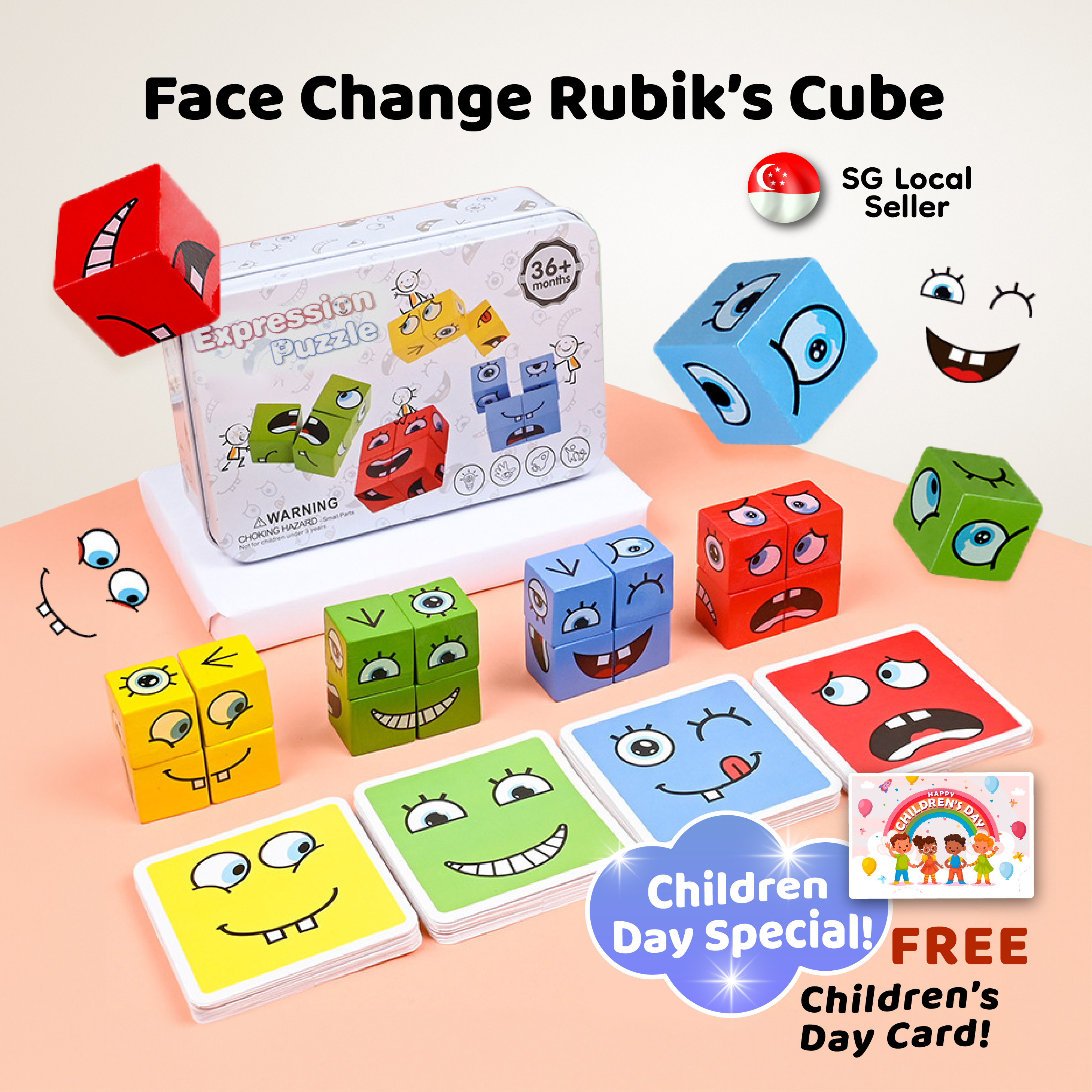 Face Change Cube Game | Face Blocks Wooden Cube Toy | Mini Expression ...