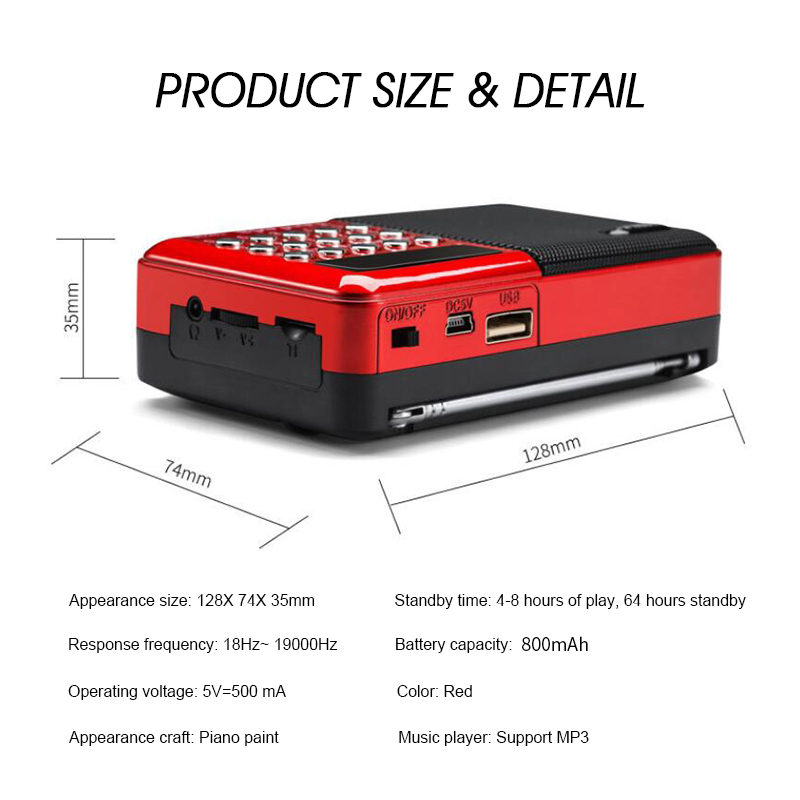 FM Radio Portable Mini Radio AM | FM | USB | TF | MP3 | Player ...