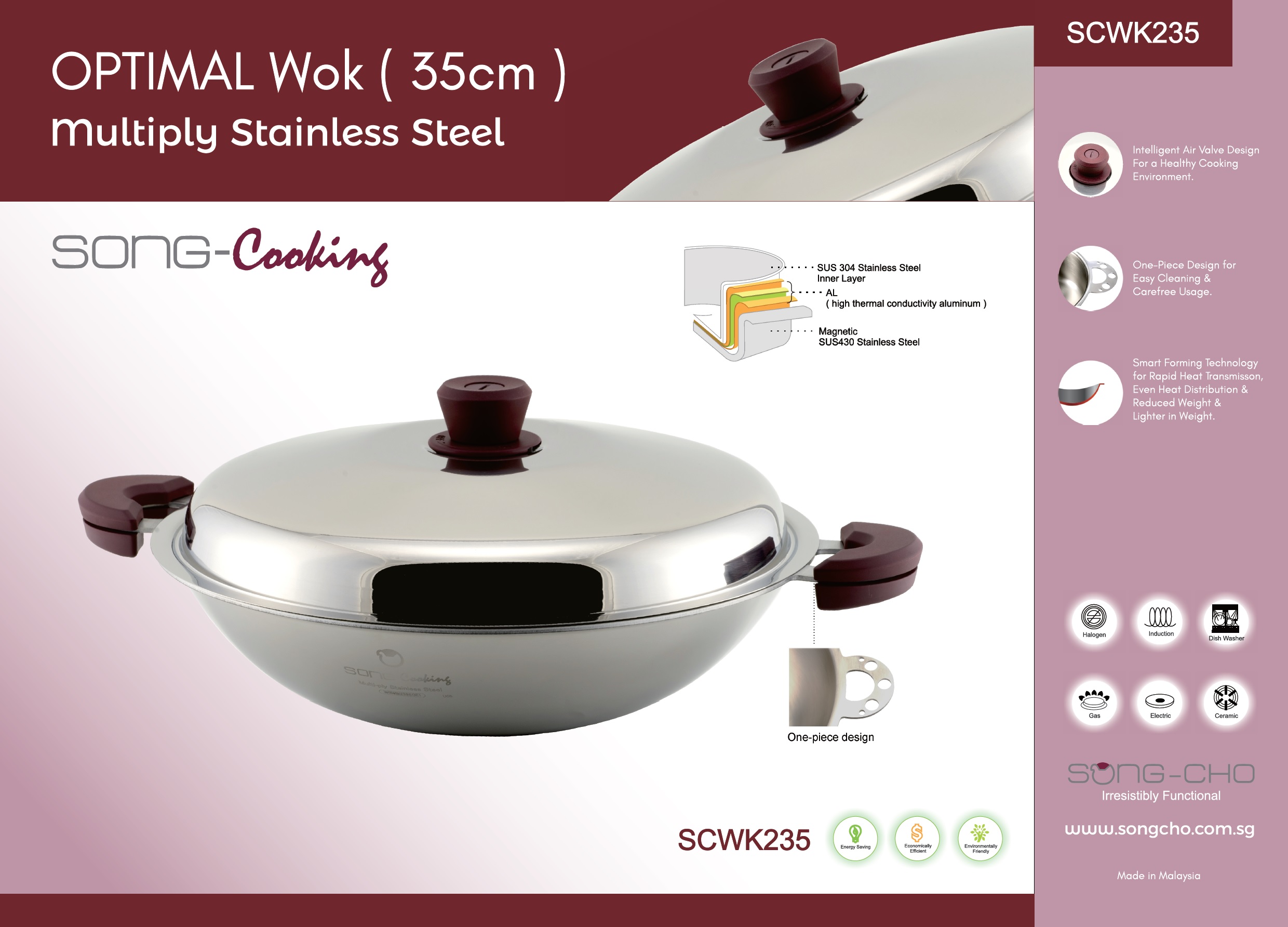 Song Cho 35cm Optimal Wok, Multiply Stainless Steel (SCWK235) - ROUND ...