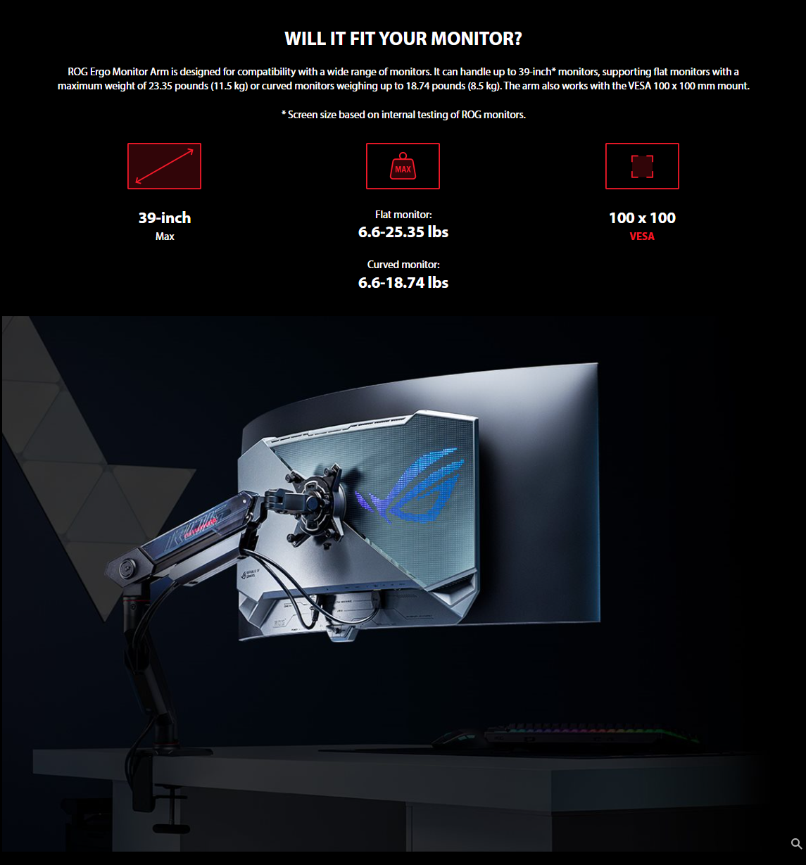 ROG Ergo Monitor Arm AAS01 - Cable Management, Ergonomic, supports up ...