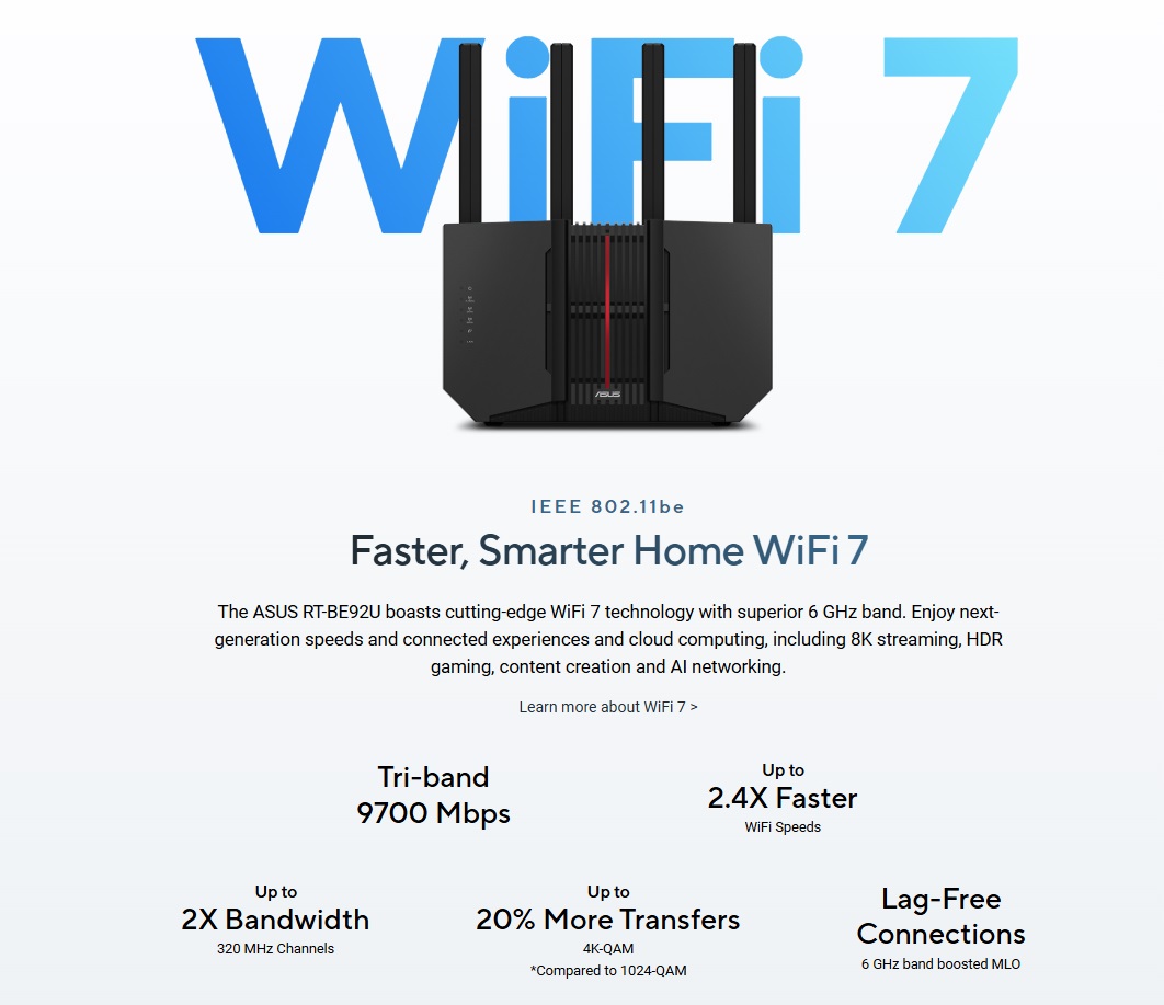 ASUS RT-BE92U BE9700 Tri-band WiFi 7 Router, supports MLO, AiMesh ...