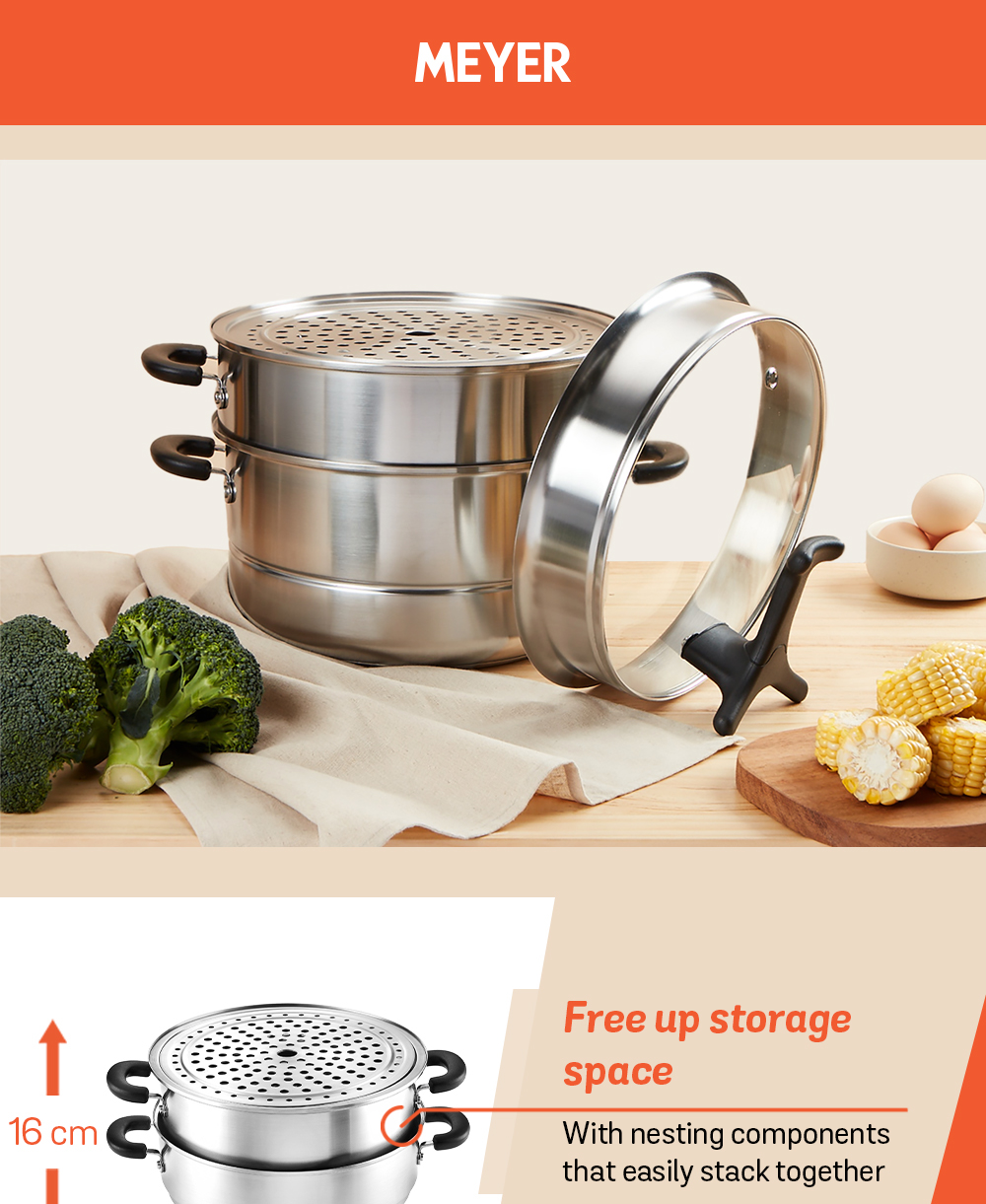 Meyer Cook+Look Stainless Steel Induction 28cm/8.5L Steamer with Glass ...
